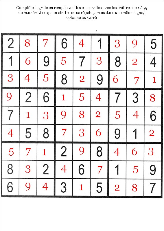 solution de ton jeu de sudoku récré kids